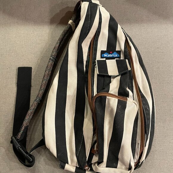 Kavu | Bags | Kavu Sling Backpack Blackcream Stripes Canvas Excellent ...